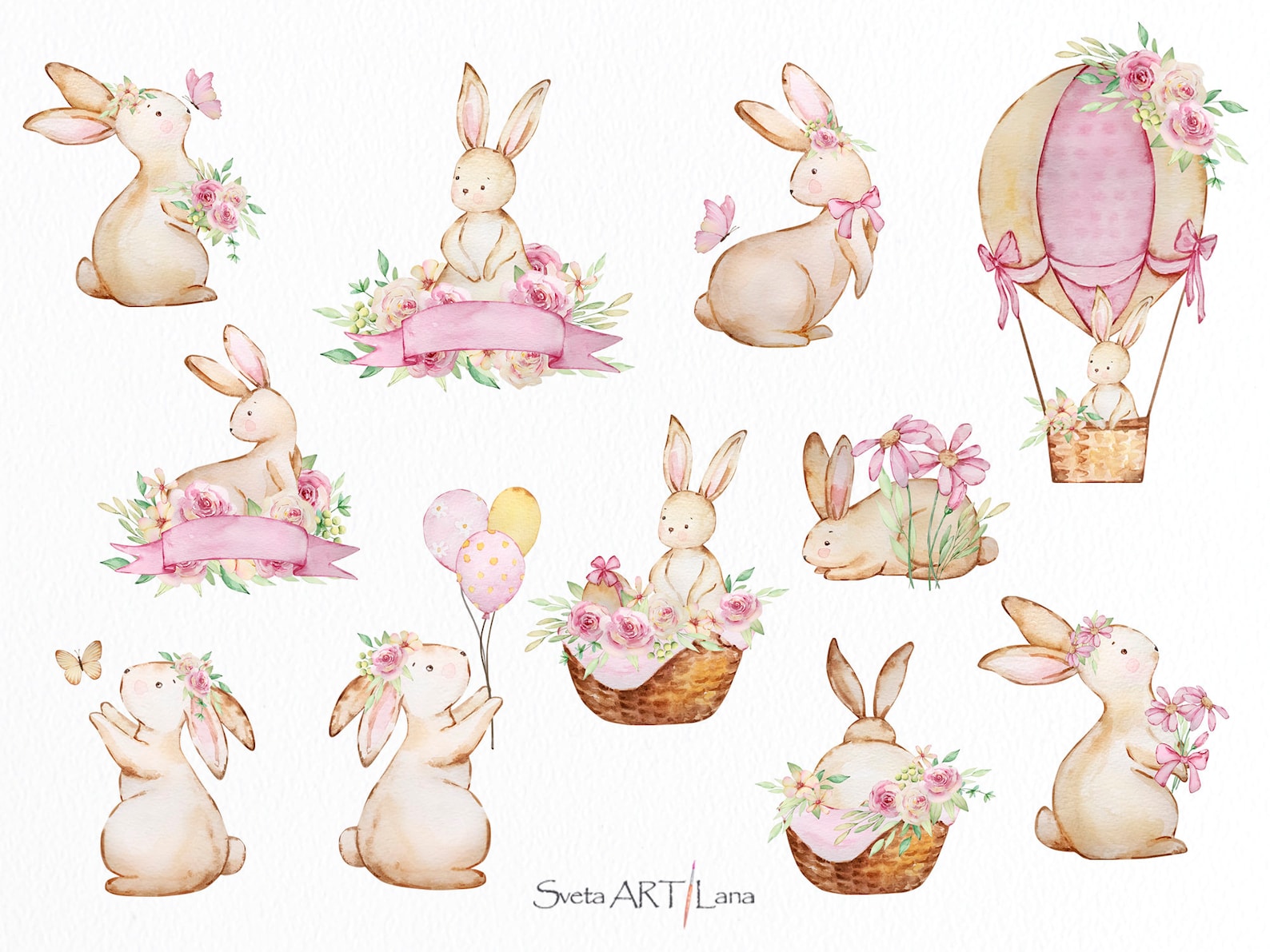 Easter Bunny Clipart Watercolor Cute Easter Clipart - Etsy