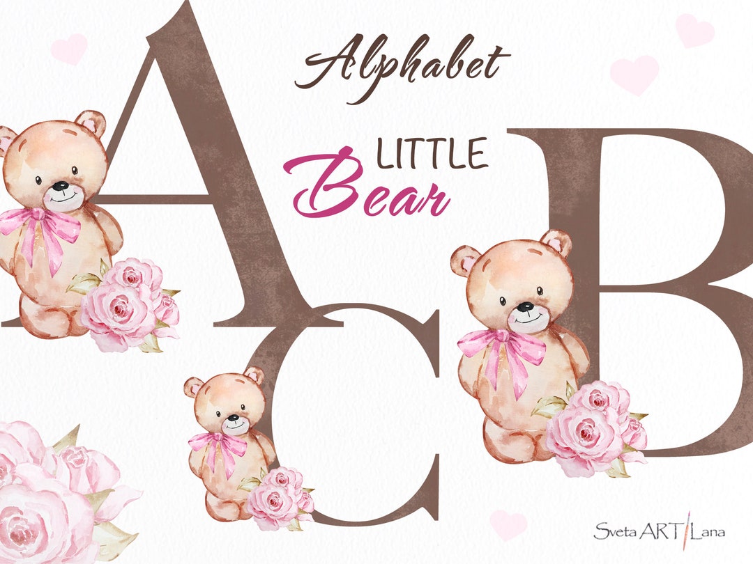 Teddy Bear Alphabet Clipart | Watercolor Cute Bear Alphabet PNG ...