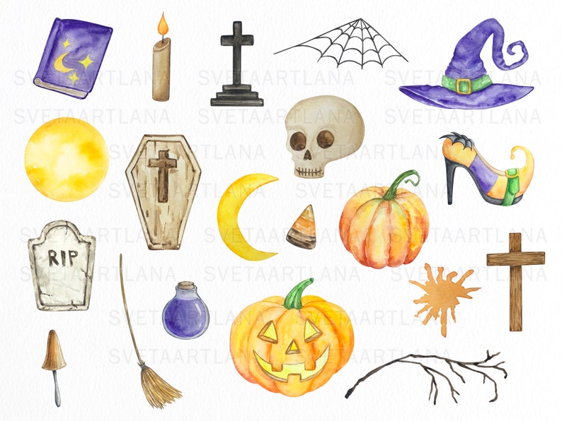 Watercolor Halloween Clipart | Spooky Happy Halloween | Halloween Party ...