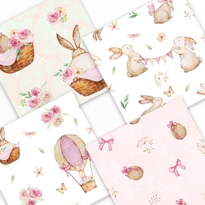 Watercolor Easter Digital Paper Spring Floral Seamless Pattern Cute ...