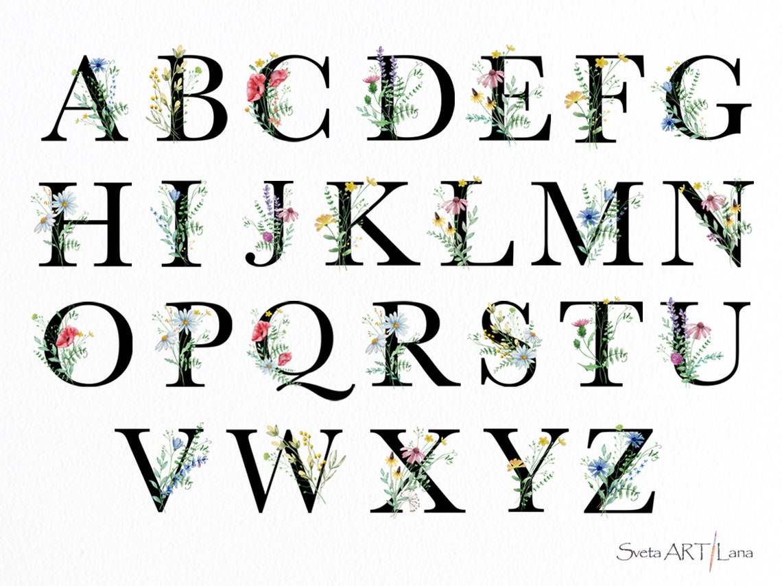 Wildflowers Alphabet Boho Letters Watercolor Summer Floral - Etsy