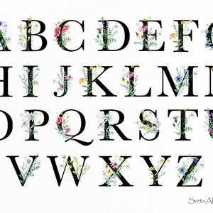 Wildflowers Alphabet | Boho Letters | Watercolor Summer Floral Alphabet ...