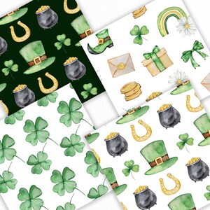 St Patricks Day Digital Papers | Watercolor Green Gnome Seamless ...