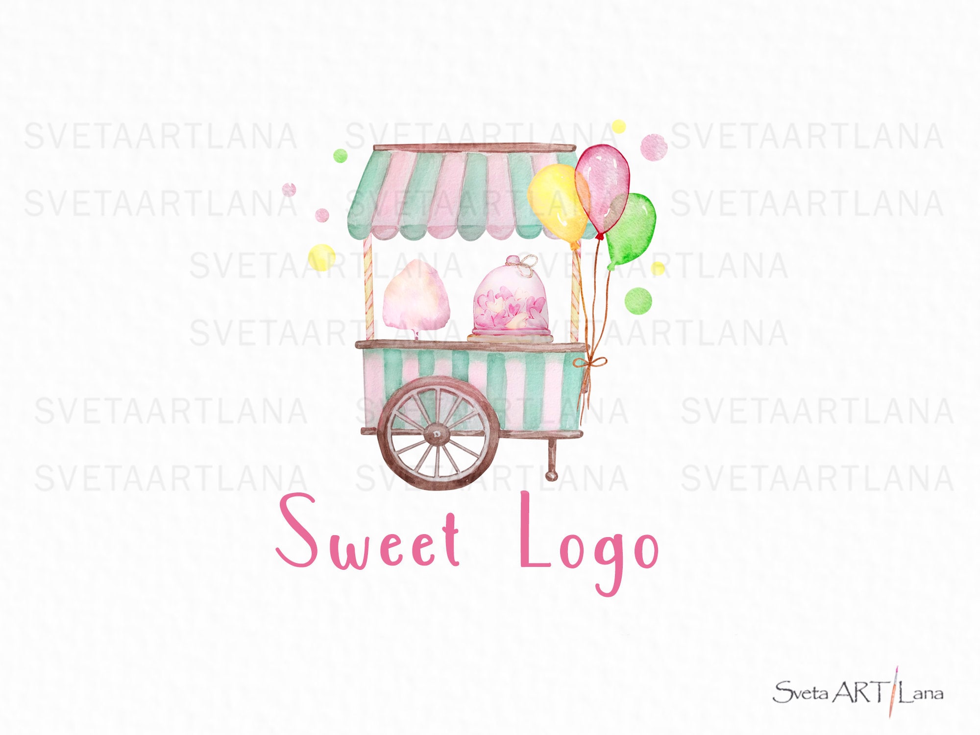 Premade Sweet Shop Logo Watercolor Candy Logo Cart Logo Etsy