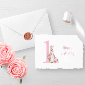 Flopsy Rabbit Pink Floral Numbers PNG | Watercolor Peter Rabbit ...