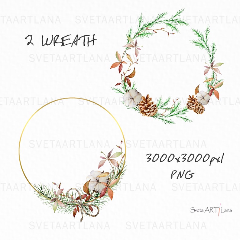 Christmas Greenery Watercolor Clipart Winter Floral Frame - Etsy