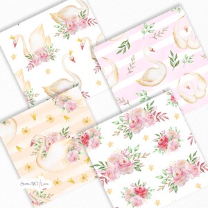 Watercolor Swans Digital Papers | Nursery Swan Seamless Patterns ...