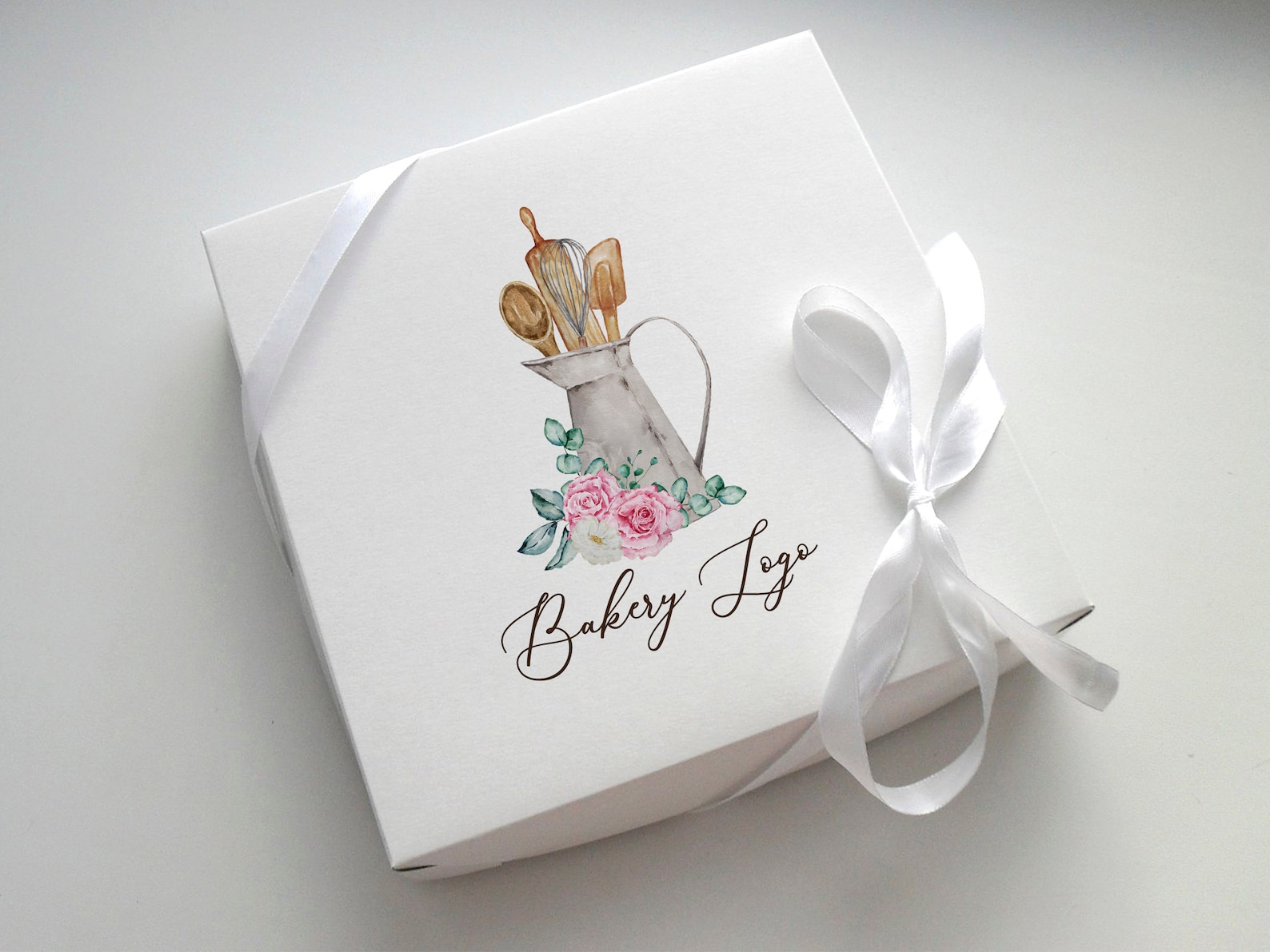 Bakery Catering Floral Roller Whisk Logo Watercolor Bake Logo Premade ...