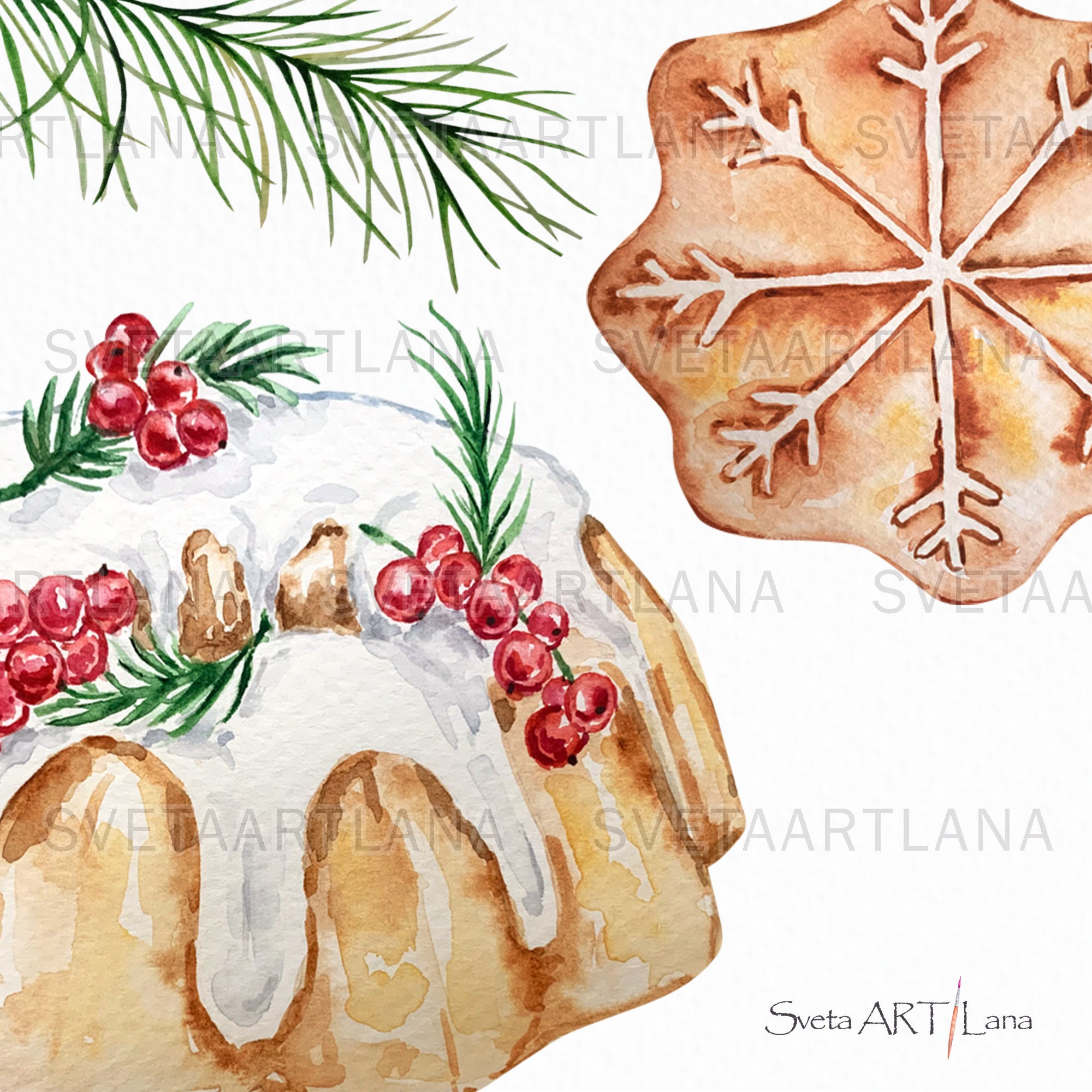 Christmas Gingerbread Watercolor Clipart Christmas Cookies - Etsy