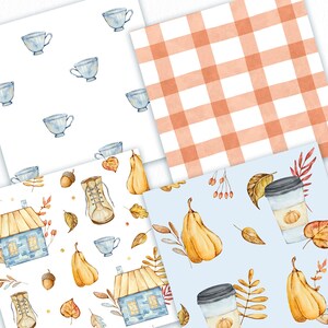Watercolor Fall Digital Papers | Cozy Autumn Leaves Plaid Pumpkins ...