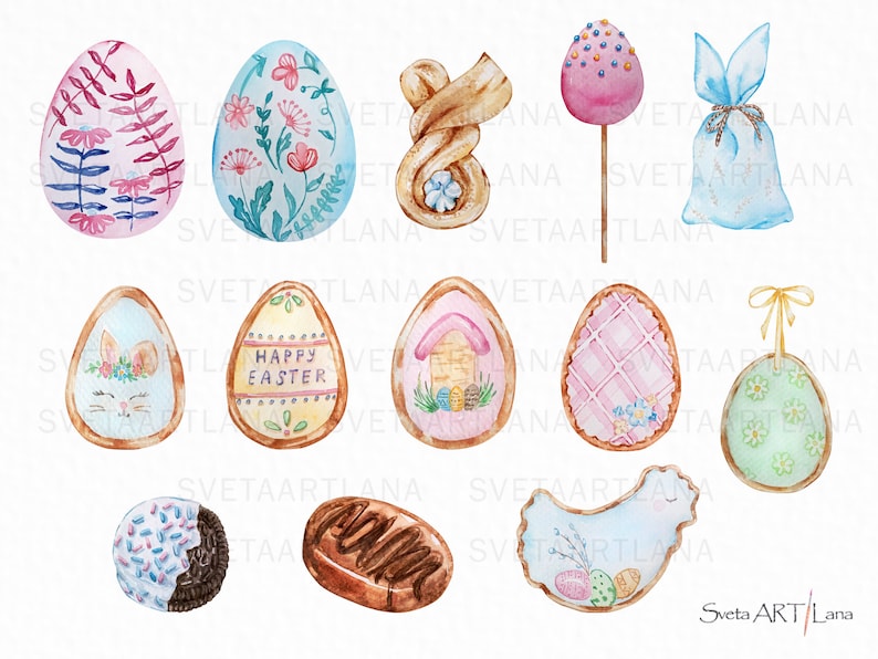 Watercolor Easter Sweets Clipart | Easter Cakes Clipart | Sweet Cute ...