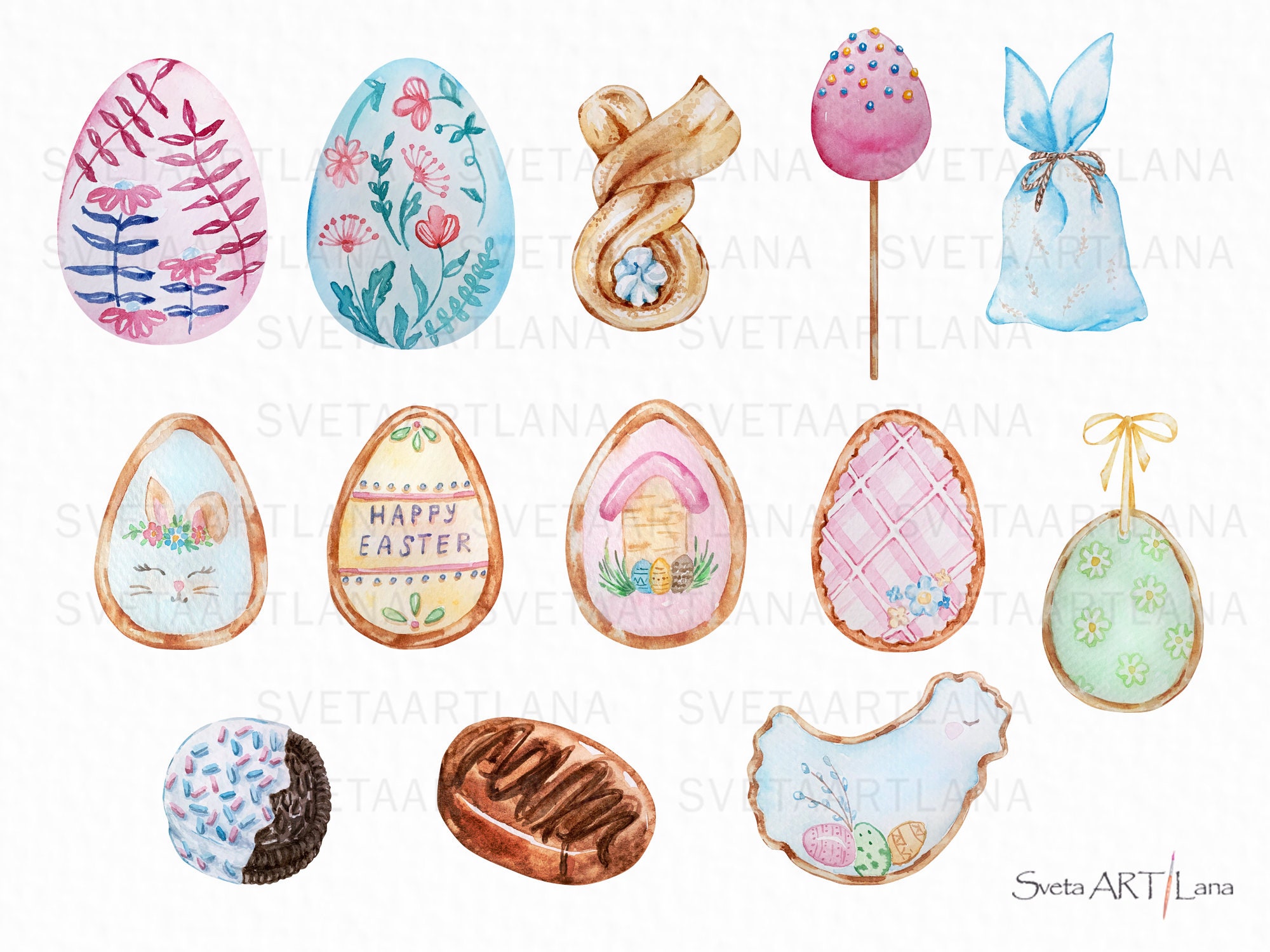 Watercolor Easter Sweets Clipart Easter Cakes Clipart Sweet | Etsy