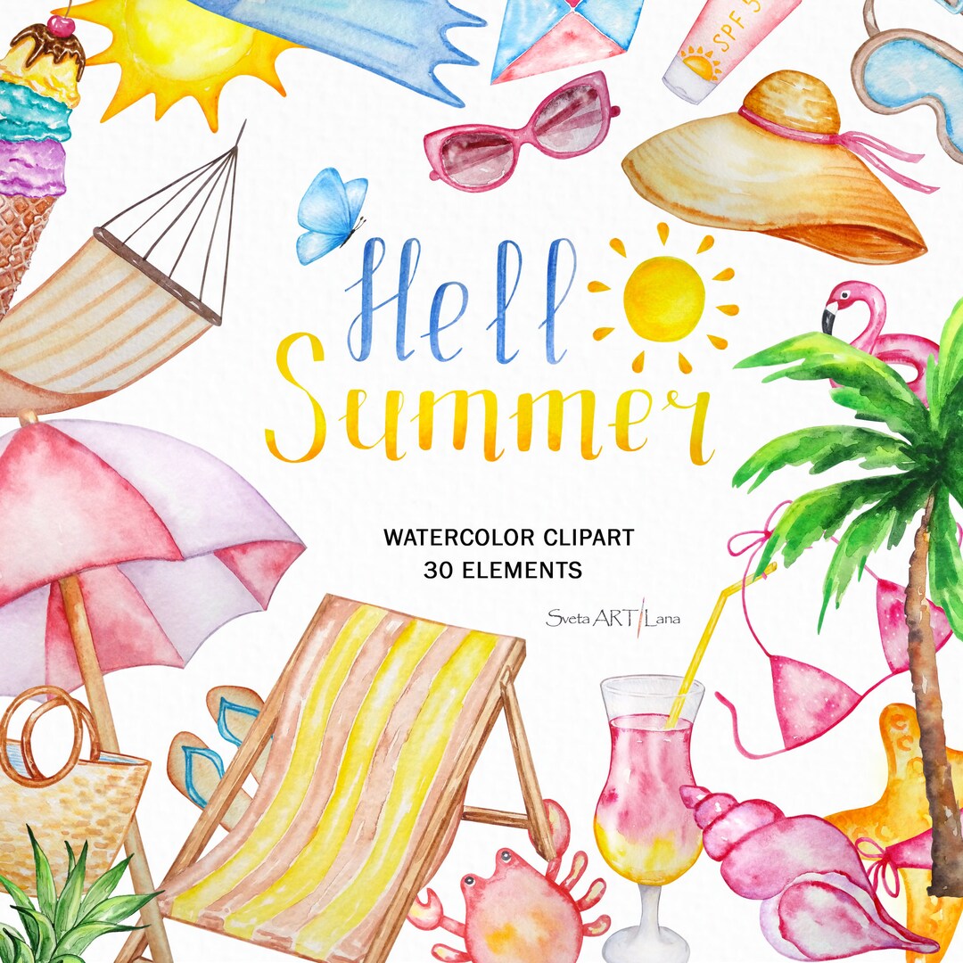 Watercolor Summer Clipart | Beach Clipart | Tropical Design Png ...