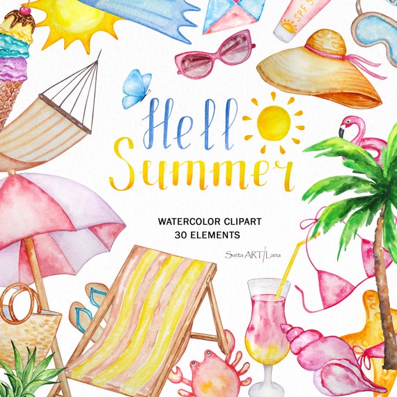 Watercolor Summer Clipart Beach Clipart Tropical Clip Art - Etsy Canada