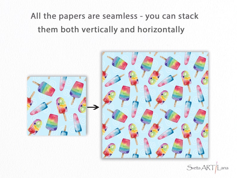 Ice Cream Watercolor Digital Paper Summer Digital Paper | Etsy