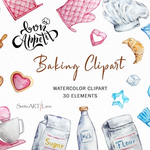 Watercolor Baking Clipart. Home Bakery Cooking Clipart - Etsy