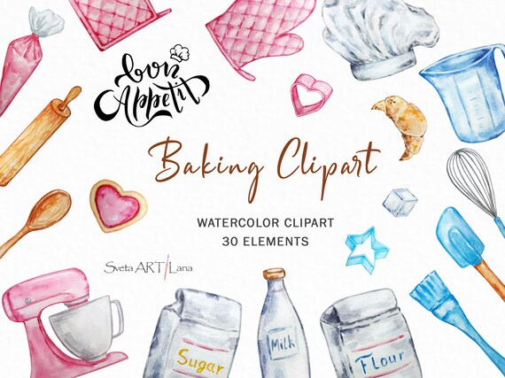 Watercolor Baking Clipart. Home Bakery Cooking Clipart - Etsy