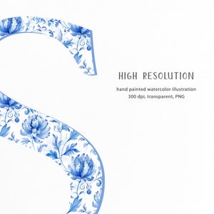Watercolor Blue Chinoiserie Alphabet Clipart | Blue Letters | Floral ...