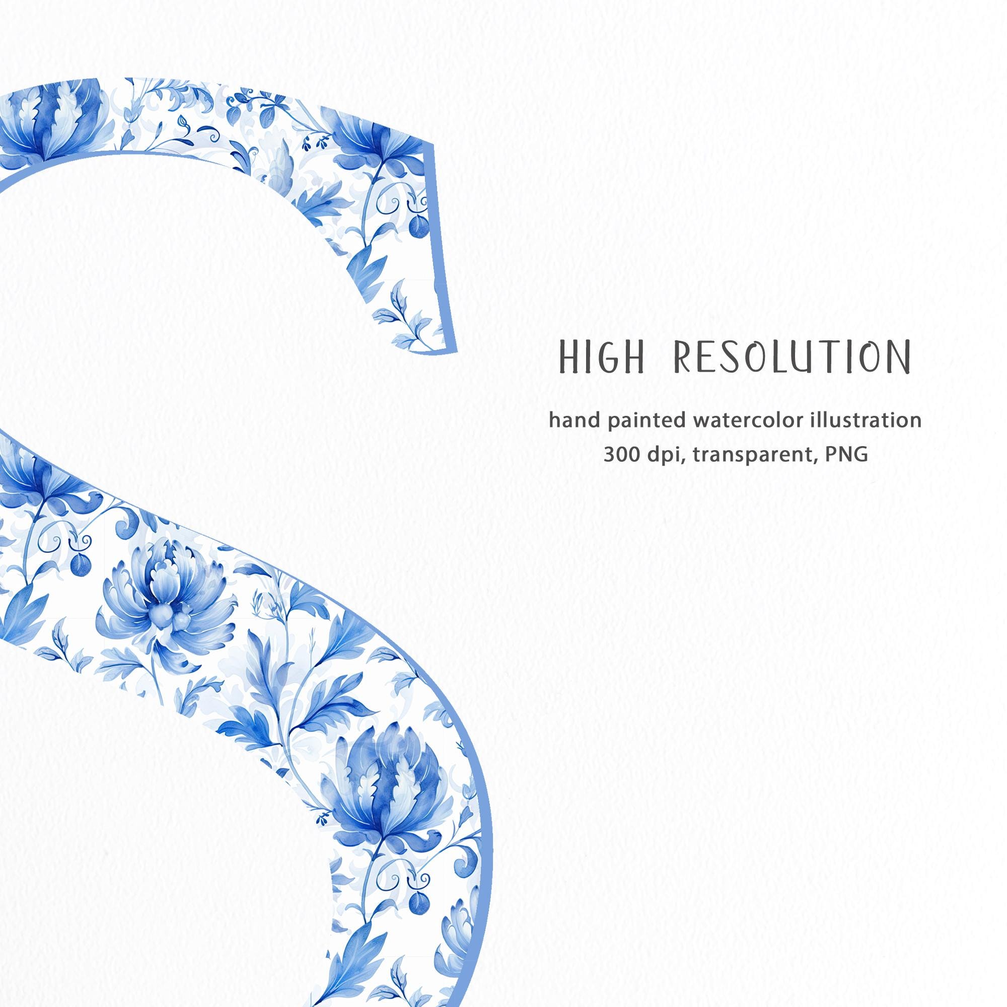 Watercolor Blue Chinoiserie Alphabet Clipart | Blue Letters | Floral ...