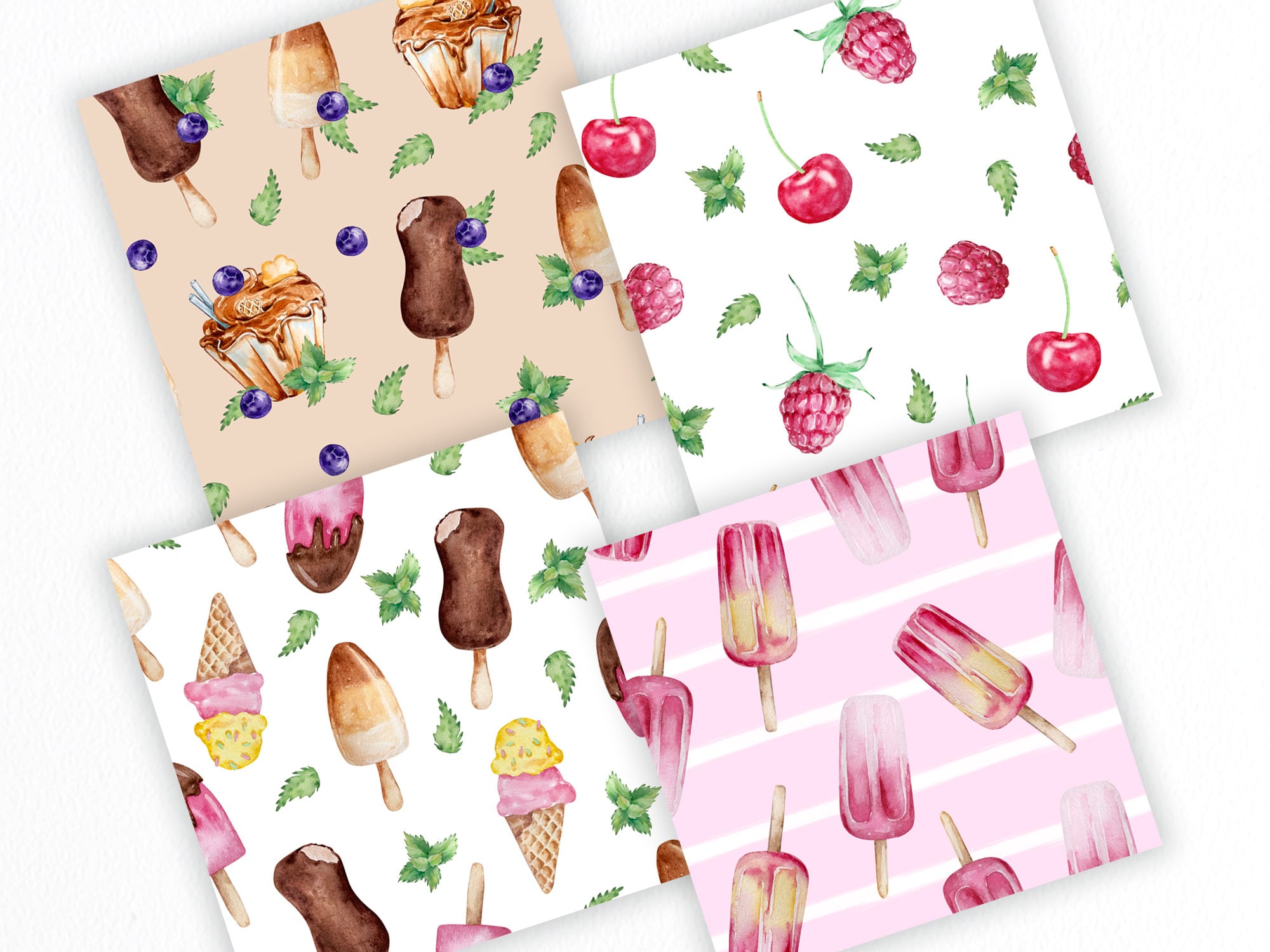 Ice Cream Watercolor Digital Paper Summer Digital Paper - Etsy