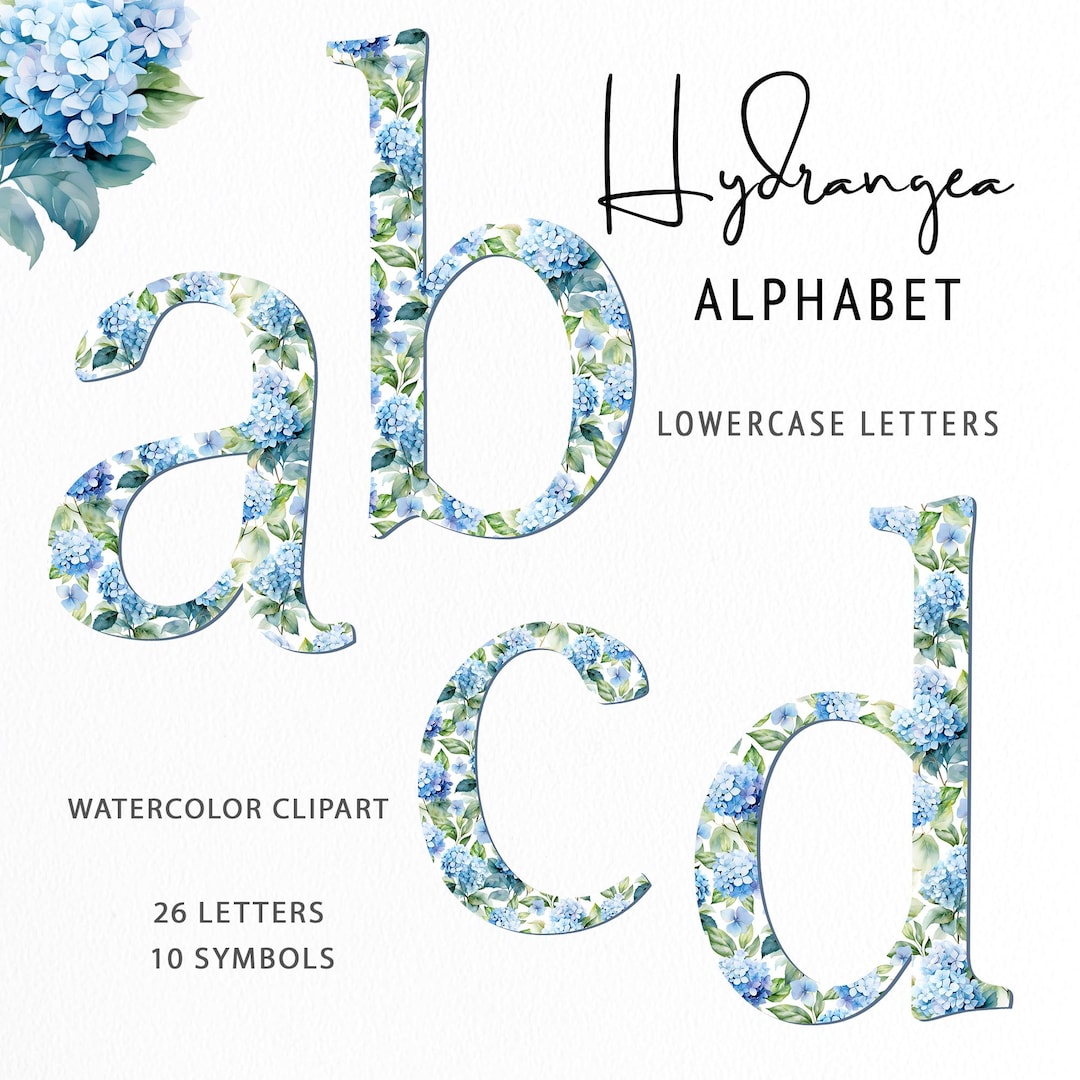 Watercolor Hydrangea Flowers Alphabet Clipart | Blue Letters | Floral ...