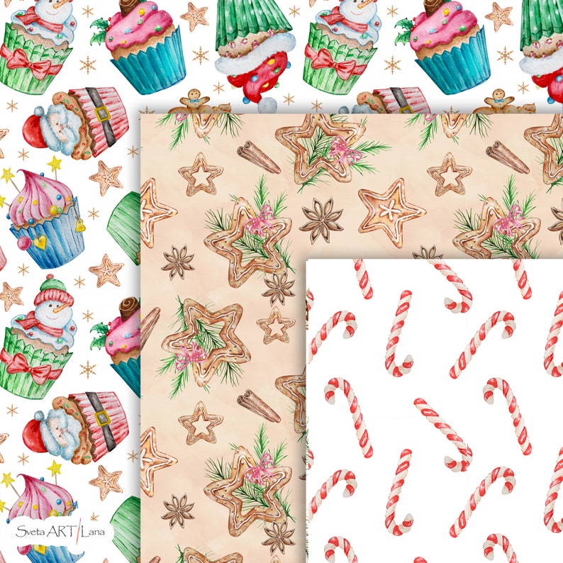Watercolor Christmas Gingerbread Digital Paper Winter Sweets - Etsy