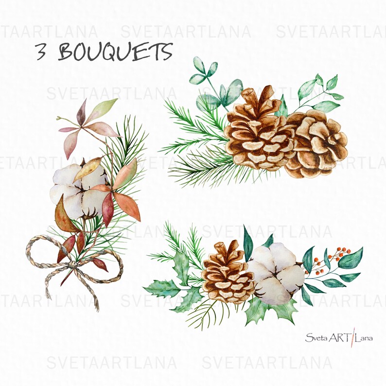 Christmas Greenery Watercolor Clipart Winter Floral Frame - Etsy