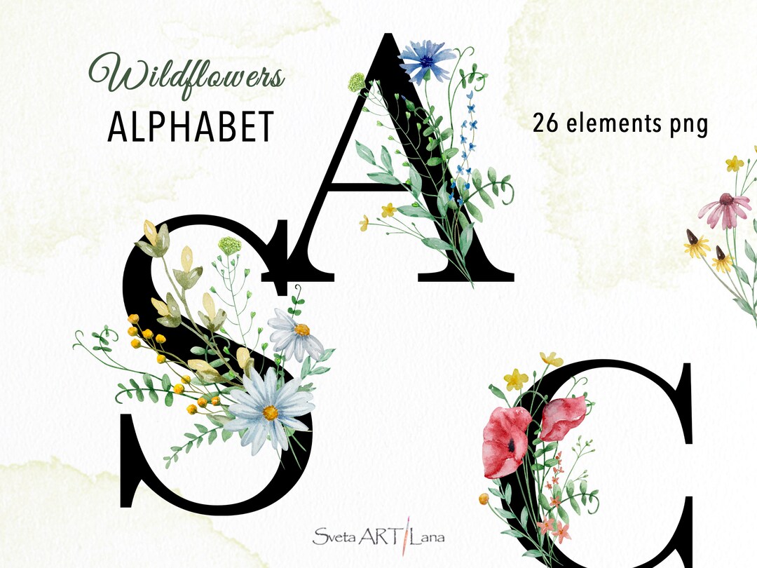 Wildflowers Alphabet | Boho Letters | Watercolor Summer Floral Alphabet ...