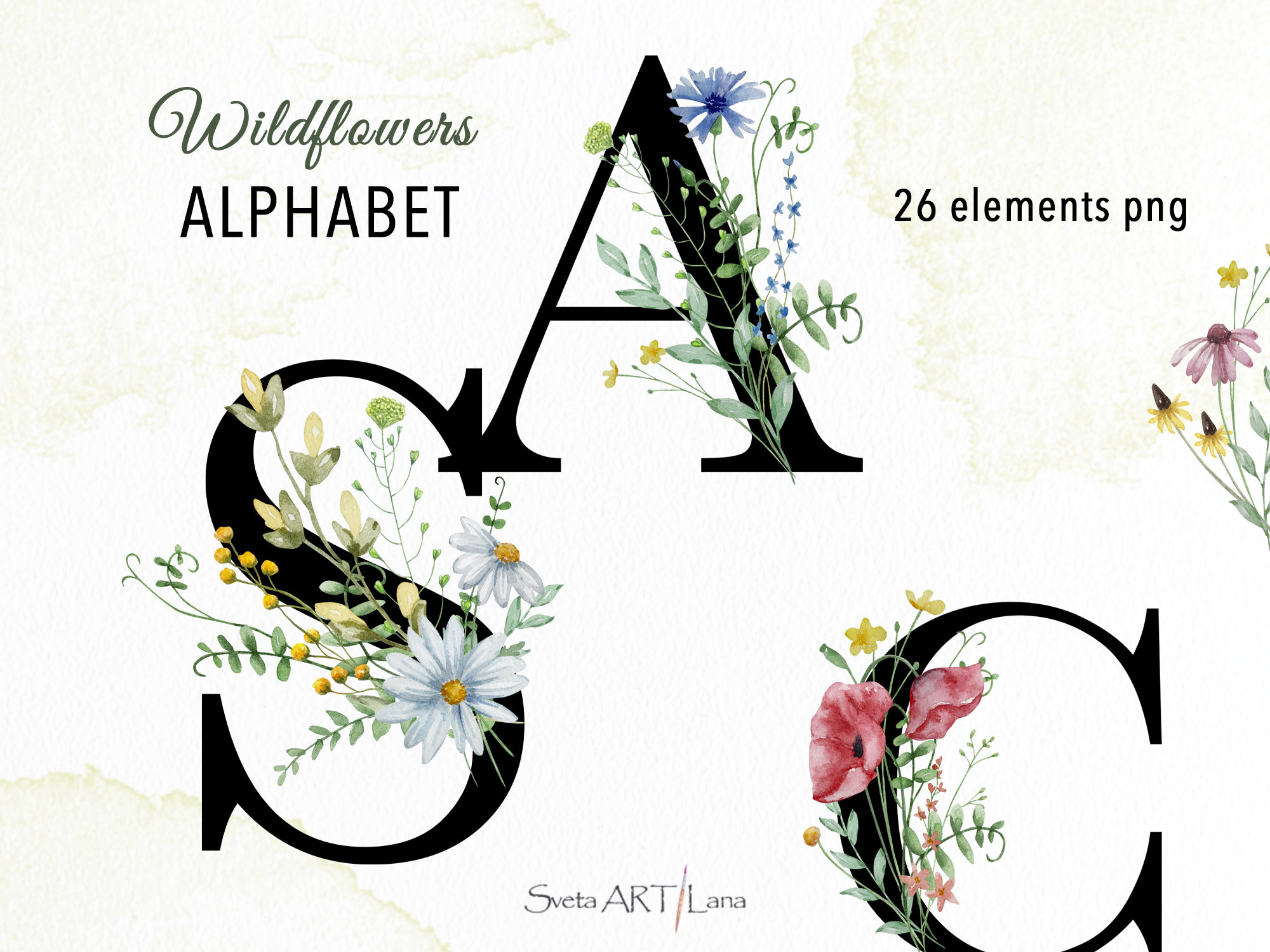 Wildflowers Alphabet Boho Letters Watercolor Summer Floral - Etsy