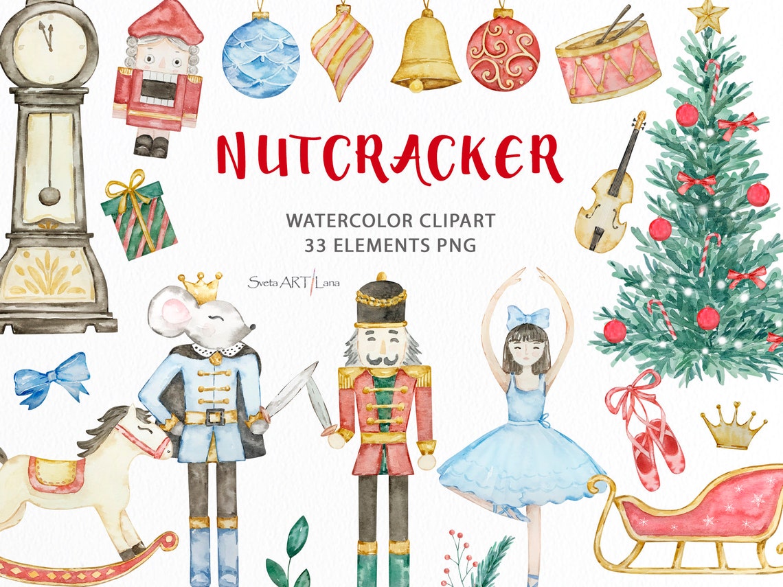 Nutcracker Christmas Clipart Watercolor Nutcracker Ballet - Etsy