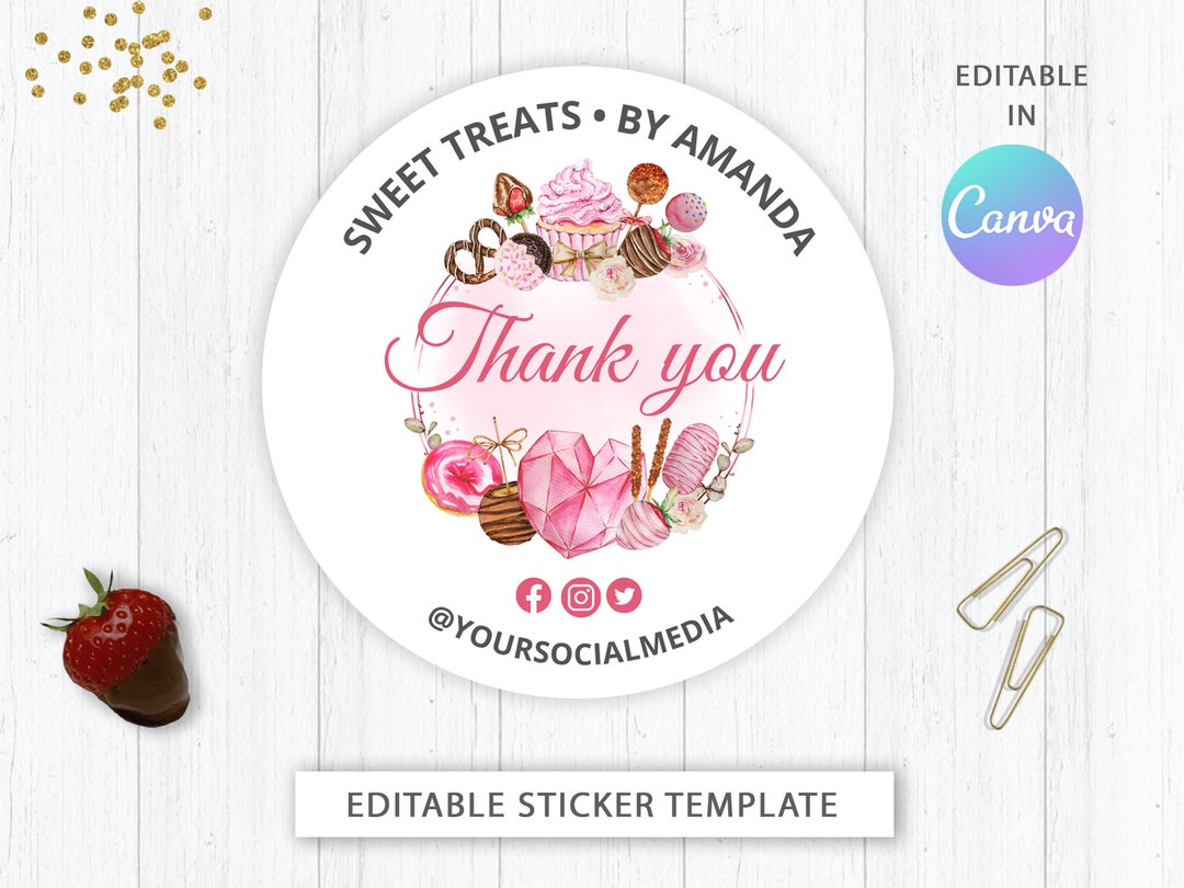 Bakery Sticker Thank You Template | Custom Sticker Editable | Printable ...