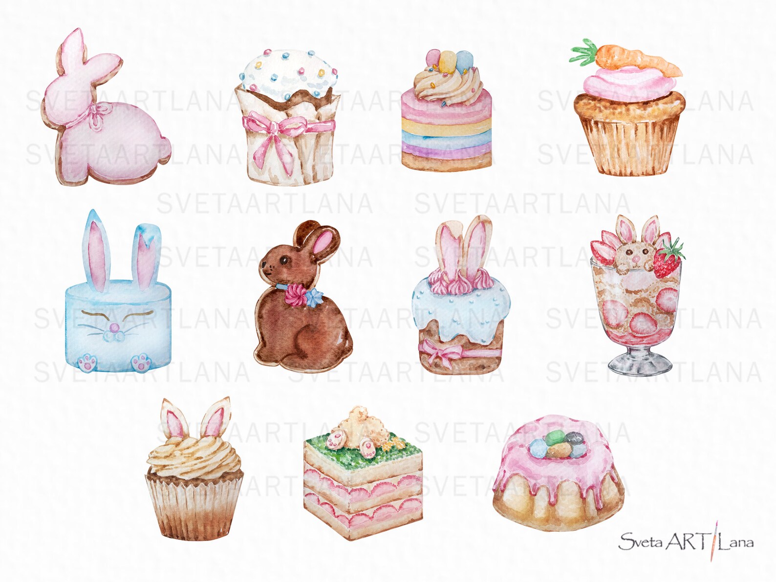 Watercolor Easter Sweets Clipart | Easter Cakes Clipart | Sweet Cute ...
