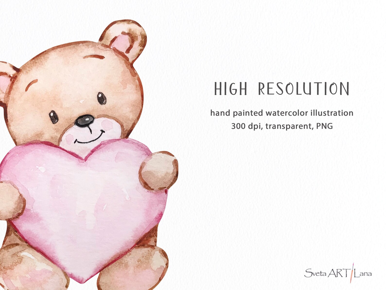 Watercolor Teddy Bear Valentines Day Clipart | Little Bears Png | Heart ...