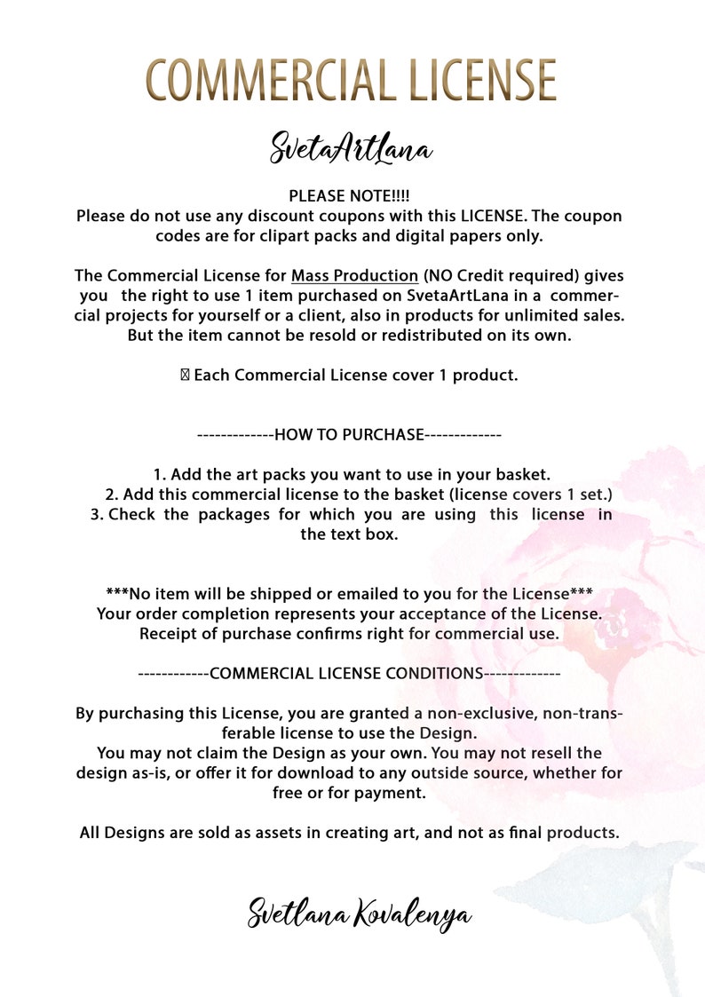 Commercial License 1 Clipart Mass Production License | Etsy