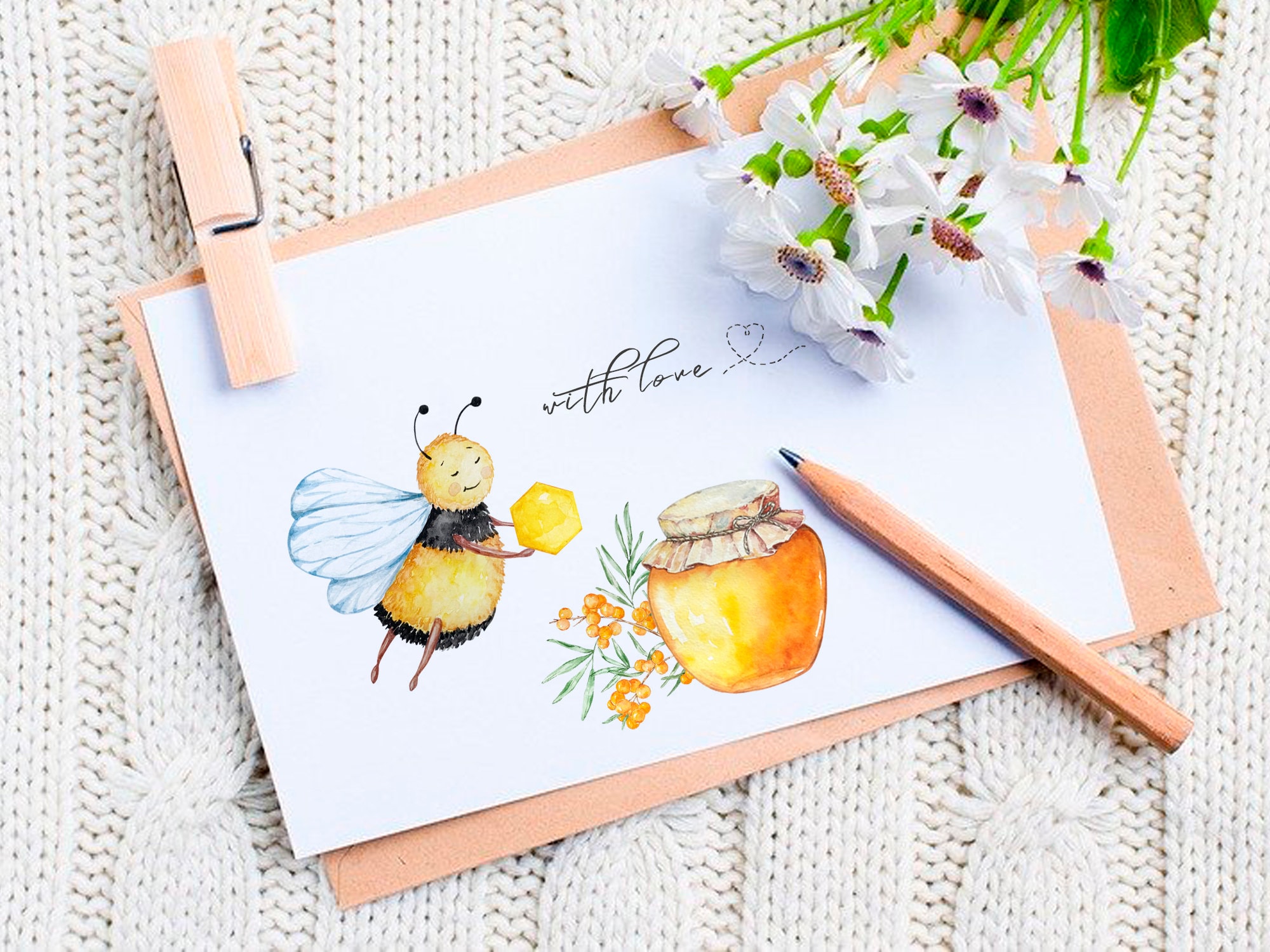 Watercolor Honey and Bee Clipart Daisy Floral Png Honey - Etsy