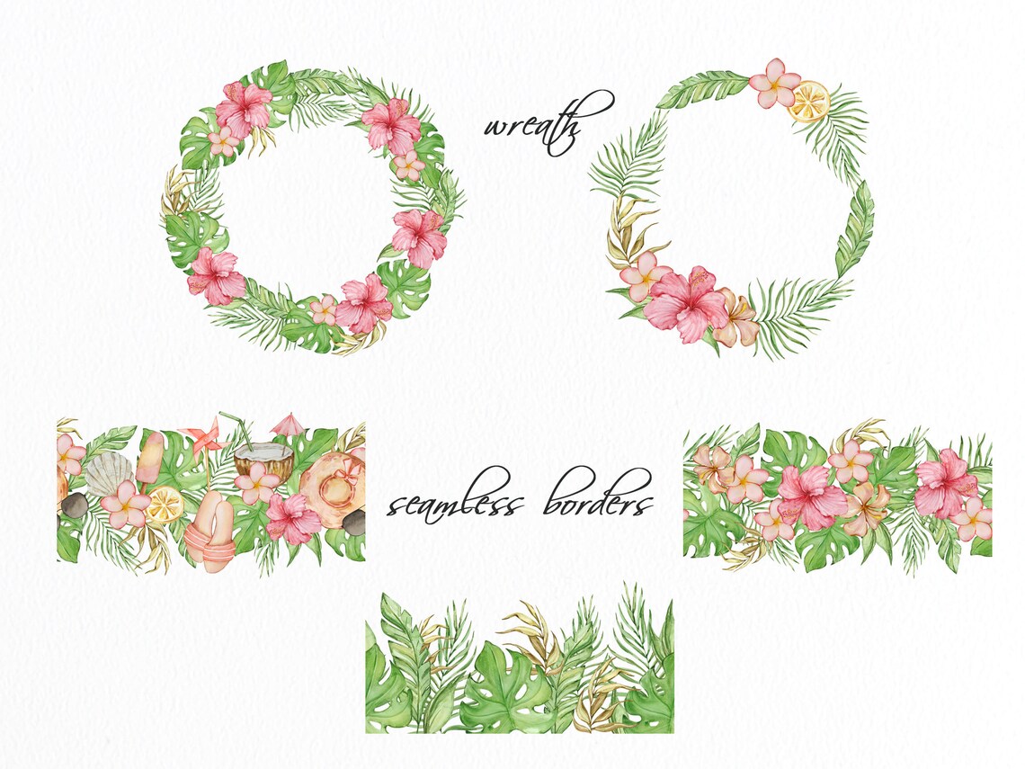 Watercolor Tropical Frame Clipart Floral Wreath Clipart - Etsy