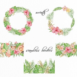 Watercolor Tropical Frame Clipart Floral Wreath Clipart Tropical ...