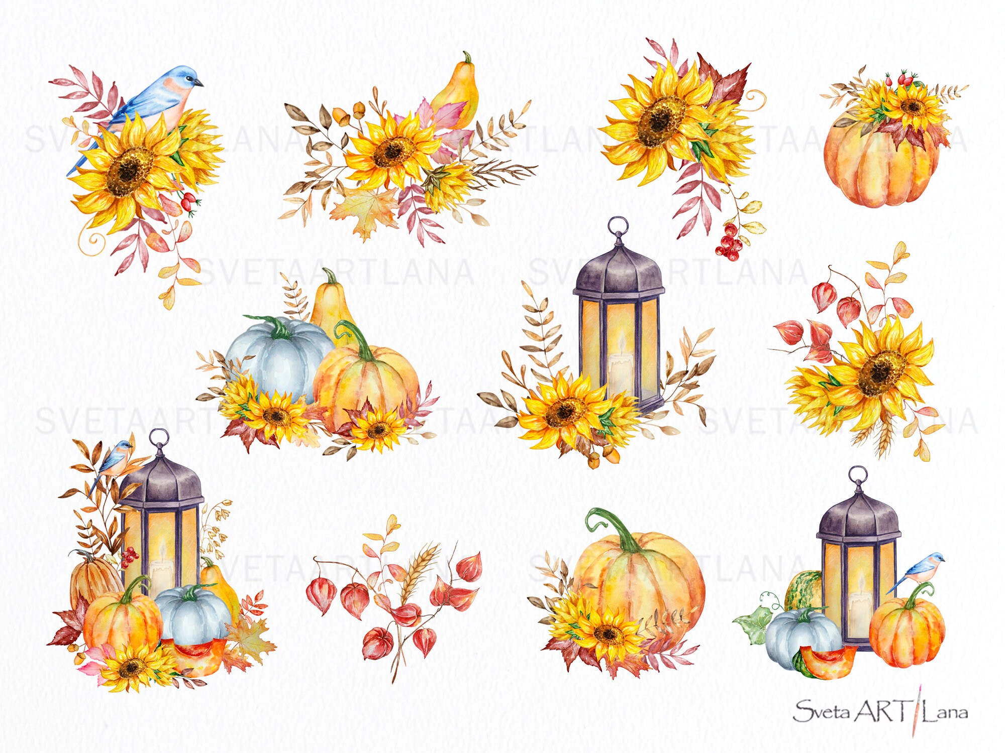 Autumn Watercolor Clipart Fall Clipart Pumpkin - Etsy