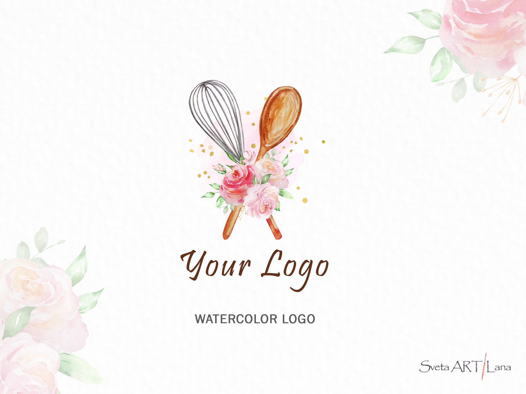 Baking Premade Logo Whisk. Bakery Watercolor Logo Kitchen - Etsy
