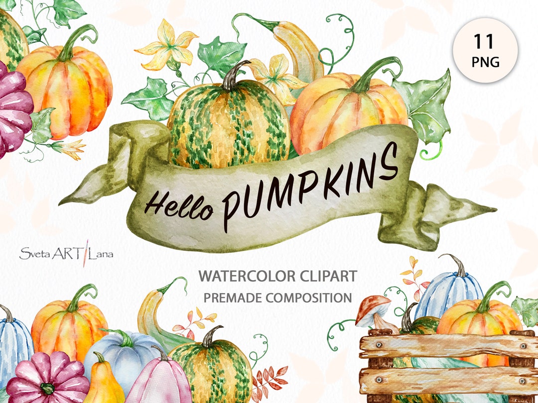 Watercolor Autumn Pumpkins Clipart | Fall Pumpkins Png | Watercolor ...