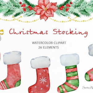 Christmas Stocking Clipart | Watercolor Christmas Socks | Traditional ...