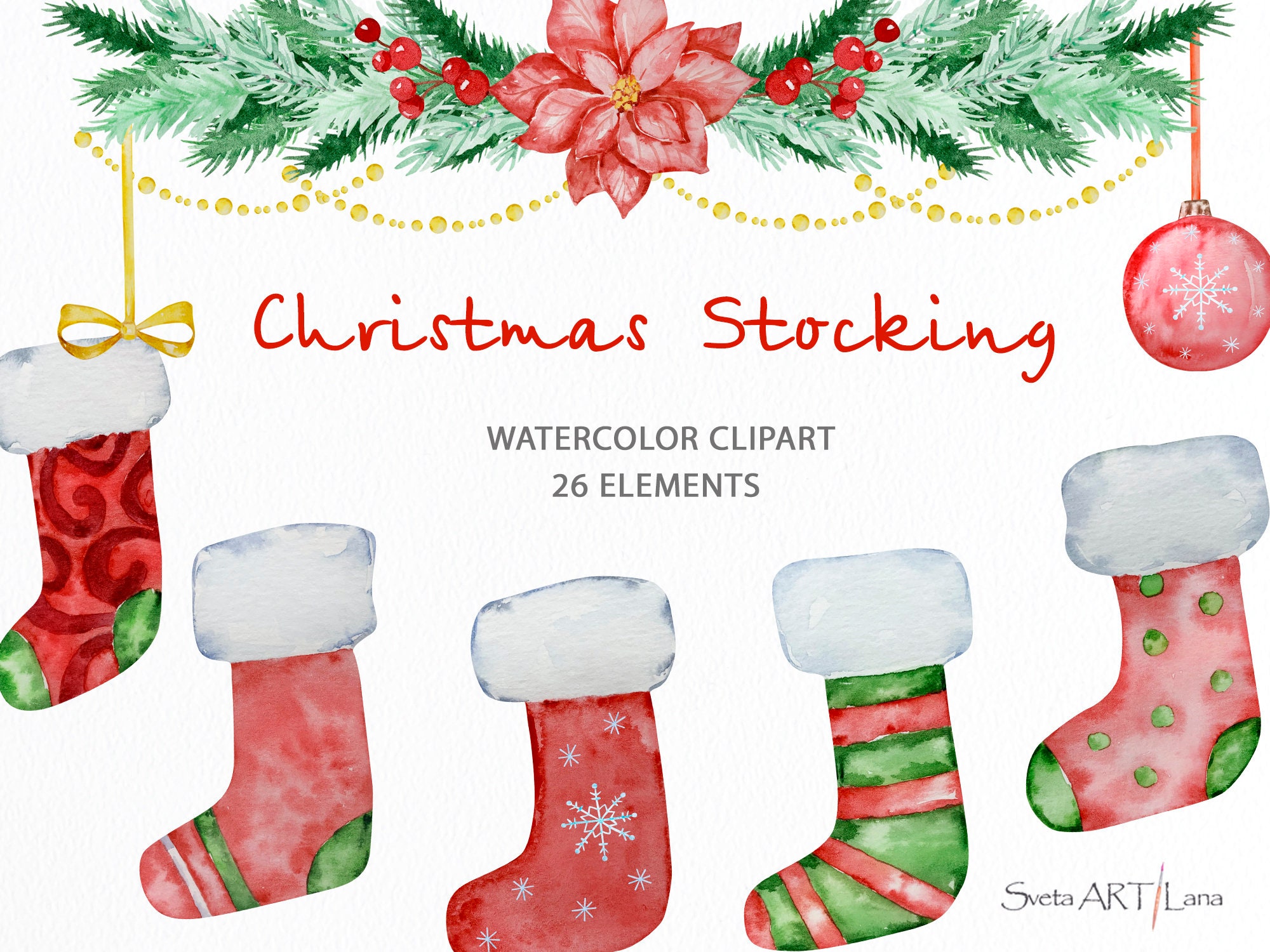 Christmas Stocking Clipart Watercolor Christmas Socks - Etsy