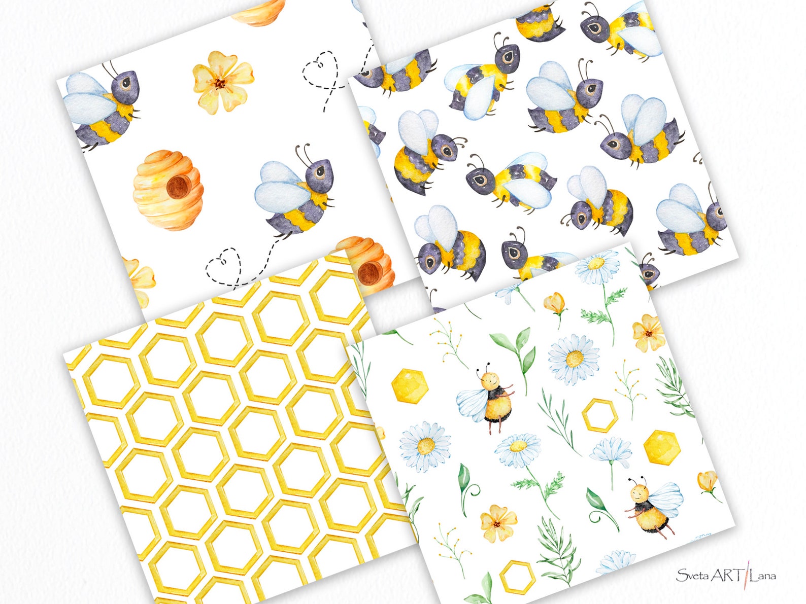 Watercolor Honey Bee Digital Paper Bumble Bee Seamless - Etsy