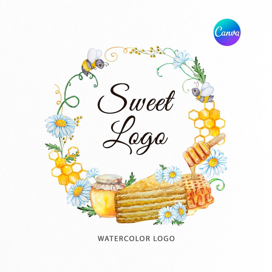 Premade Bakery Logo Honey Cake | Watercolor Logo Dessert | Sweet Chef ...