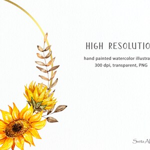 Sunflower Gold Frame Autumn Clipart Fall Pumpkin Watercolor Farmhouse ...