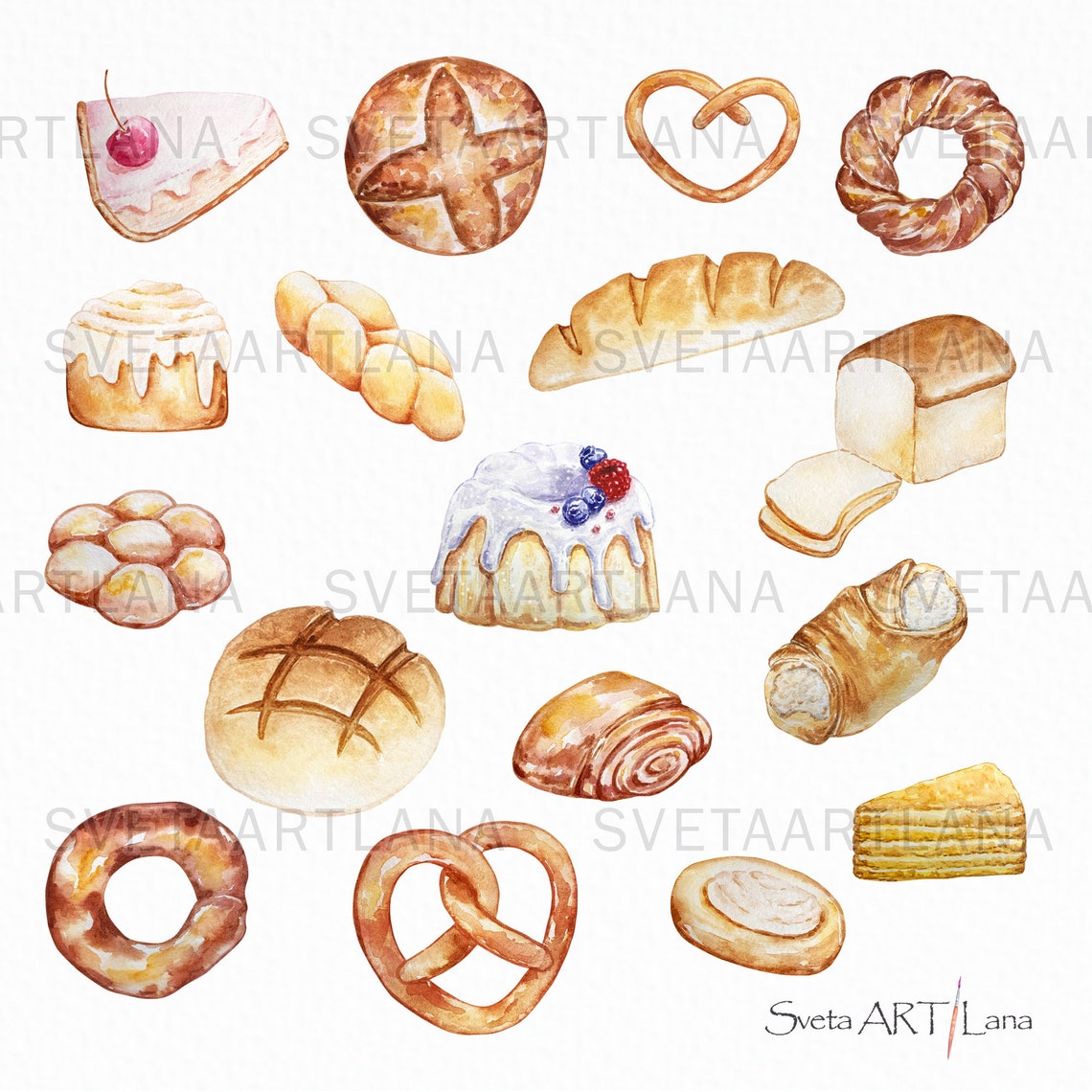 Bread Watercolor Clipart Baking Clip Art Bakery Products - Etsy