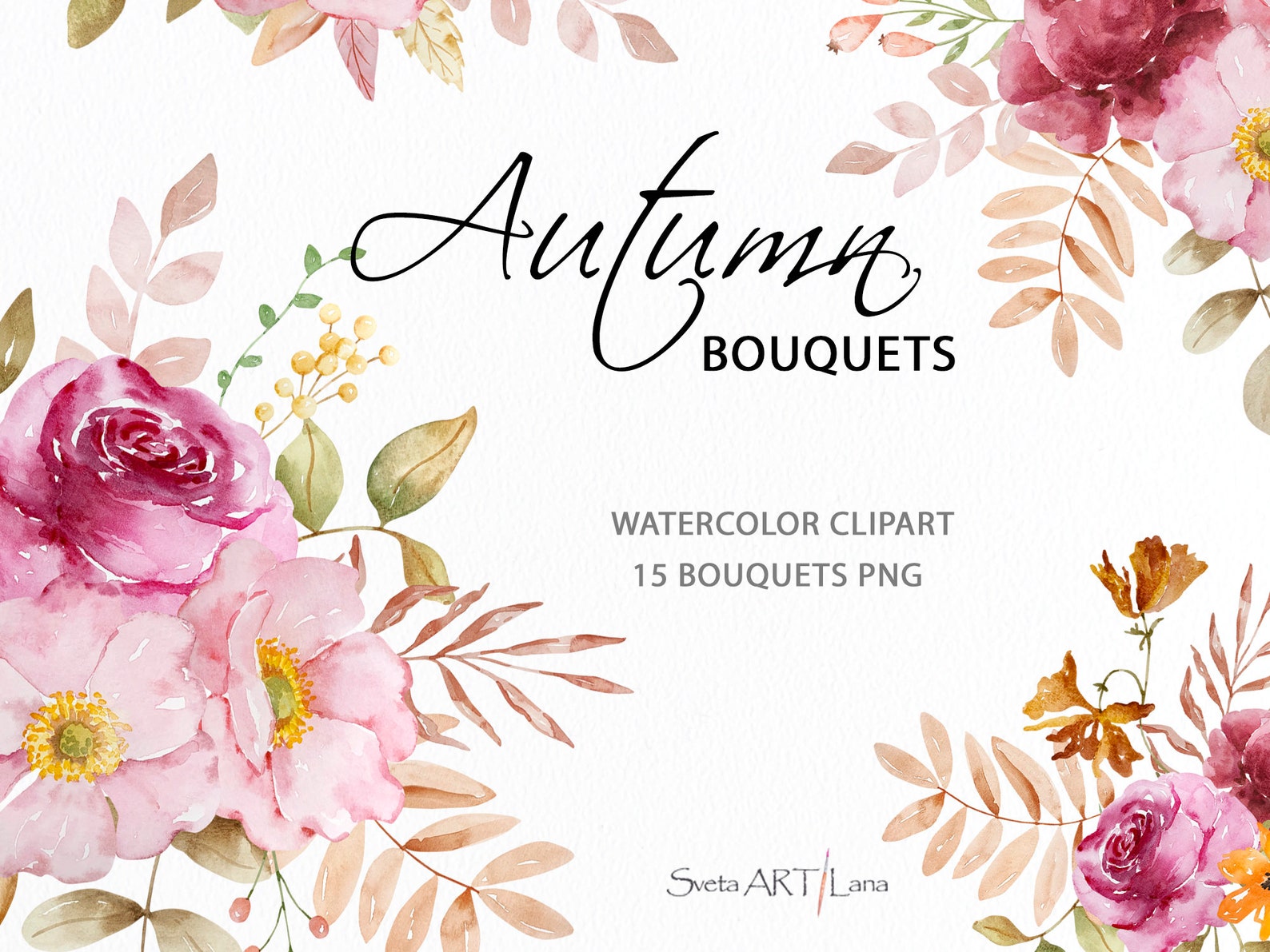 Autumn Watercolor Floral Clipart Autumn Flowers Bouquets - Etsy