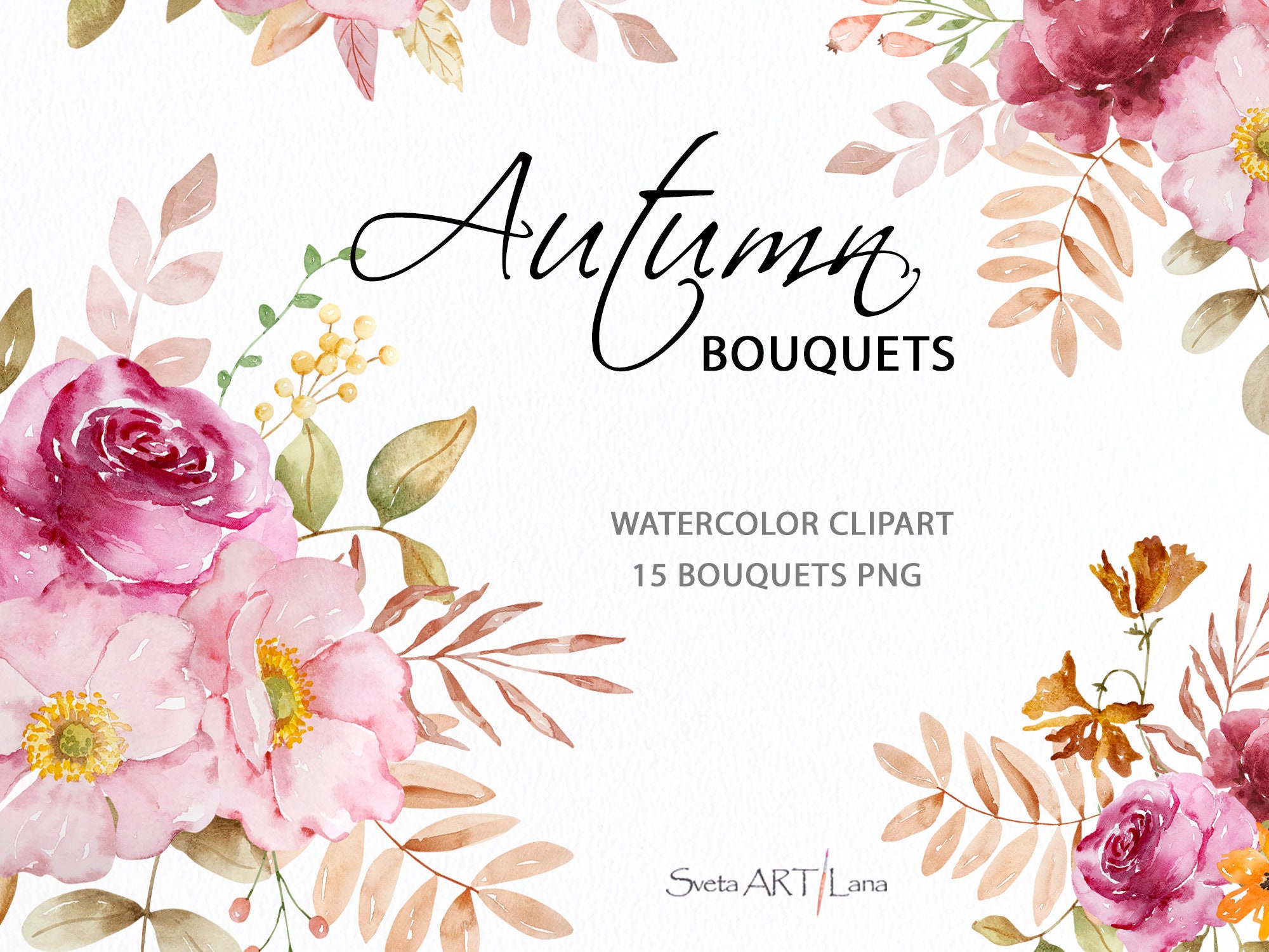 Autumn Watercolor Floral Clipart Autumn Flowers Bouquets - Etsy