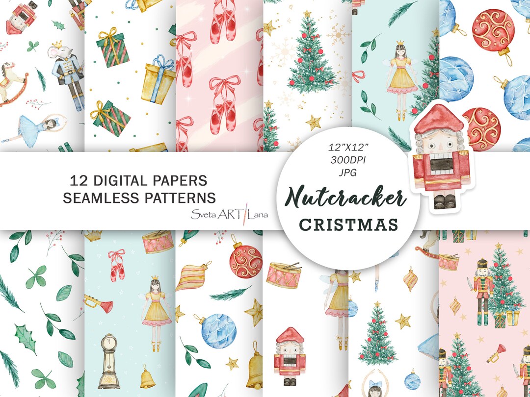 Christmas Nutcracker Digital Papers | Watercolor Ballerina Patterns ...
