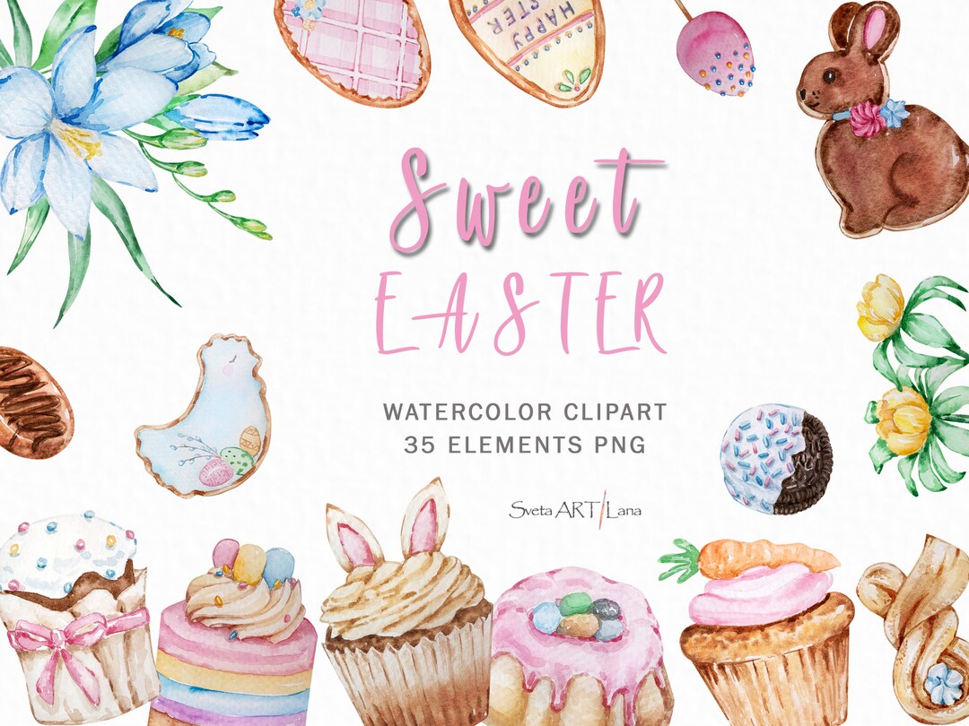 Watercolor Easter Sweets Clipart | Easter Cakes Clipart | Sweet Cute ...